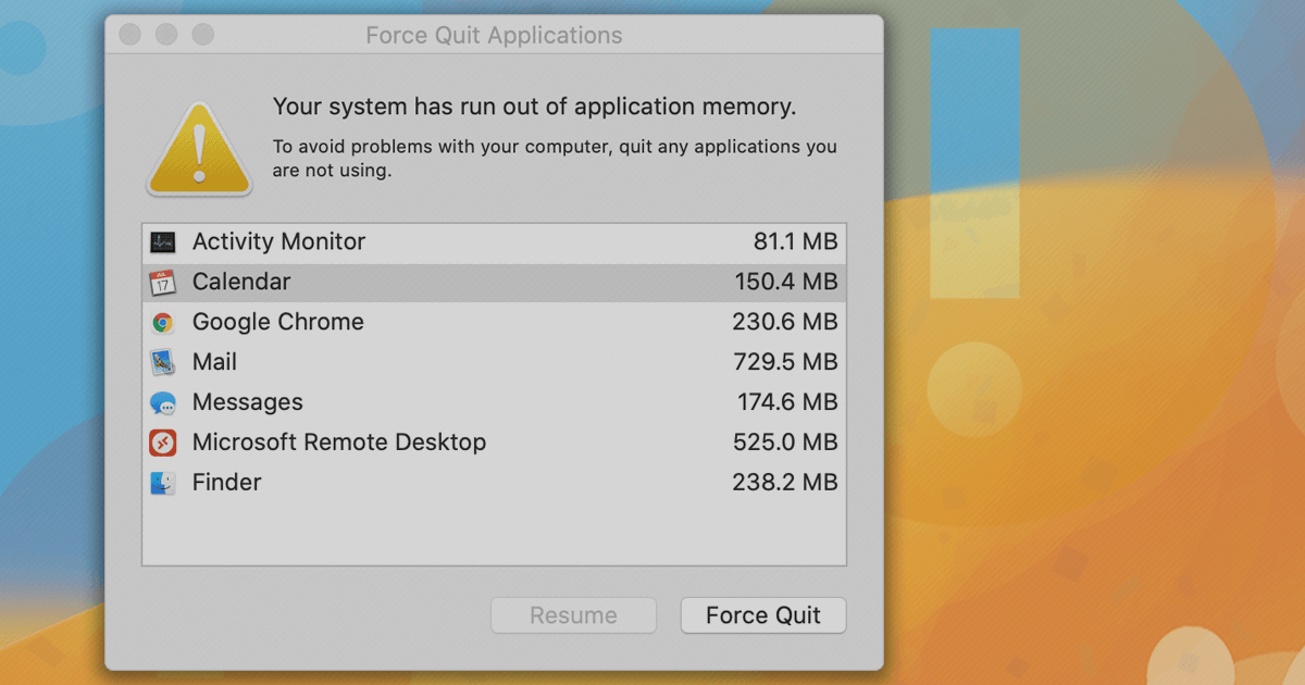 “Your system has run out of application memory” Mac error removal