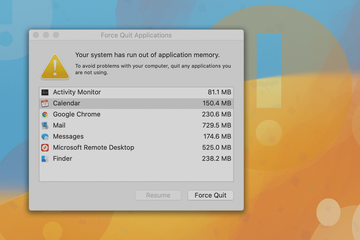 “Your system has run out of application memory” Mac error removal
