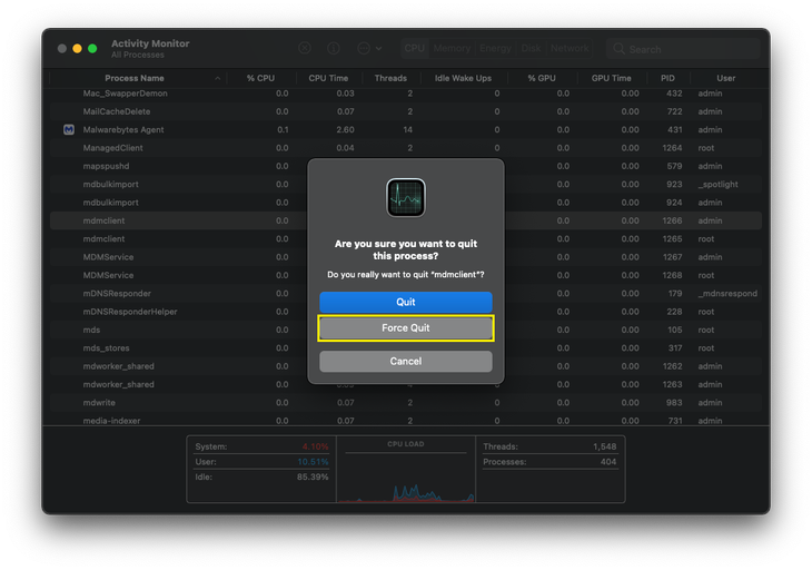 mdmclient high CPU usage on Mac
