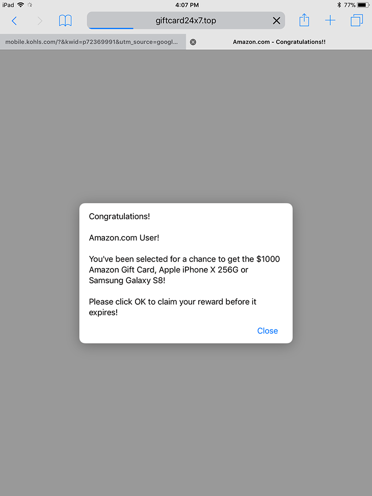 “Congratulations you won” virus popups removal from iPhone, iPad and Mac