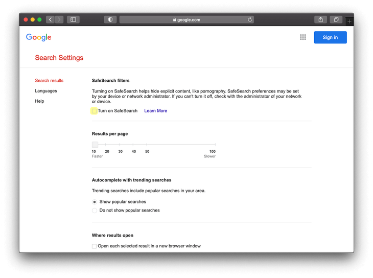 How to turn off SafeSearch on Mac