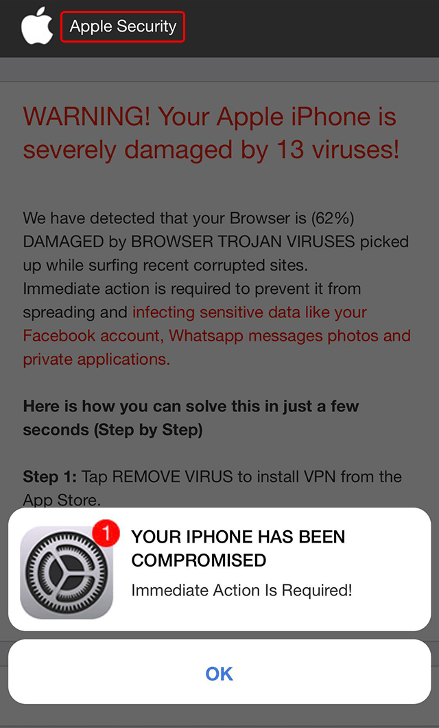 Remove Apple Security Alert pop-up scam from Mac / iPhone