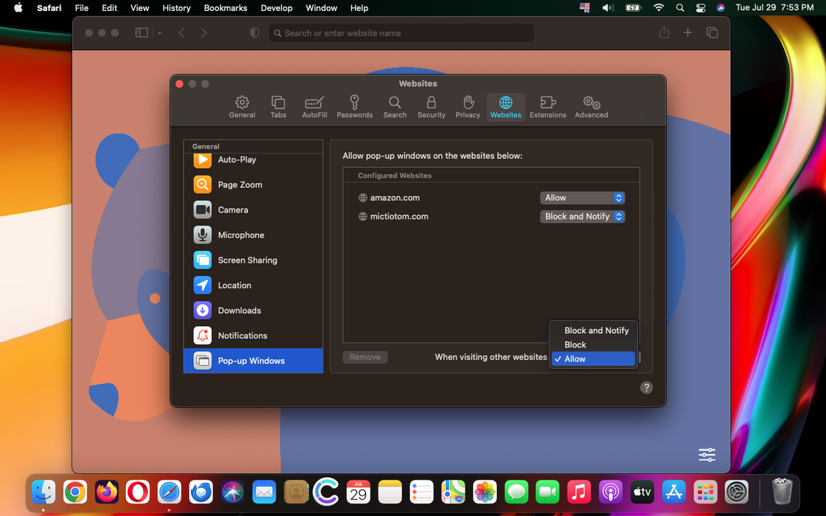 How to turn off pop-up blocker on Mac