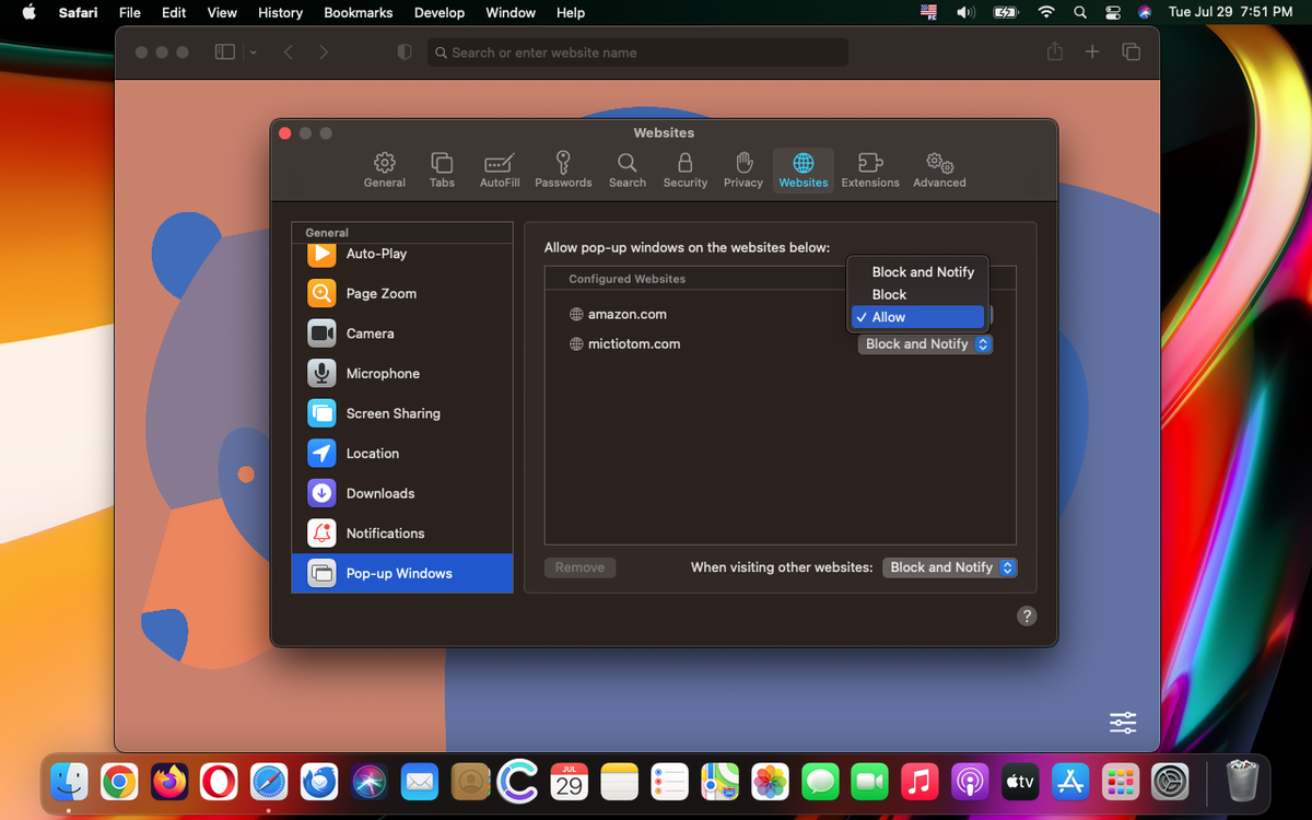 How to turn off pop-up blocker on Mac
