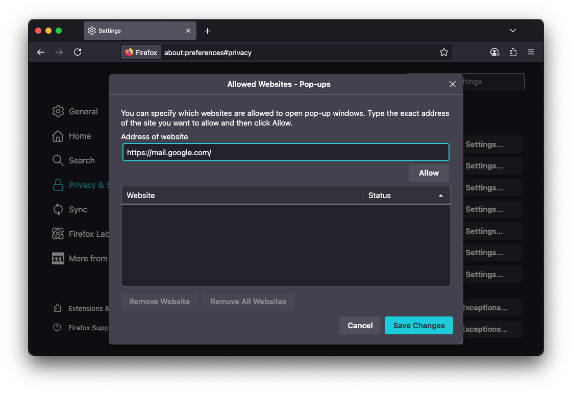 How to turn off pop-up blocker on Mac