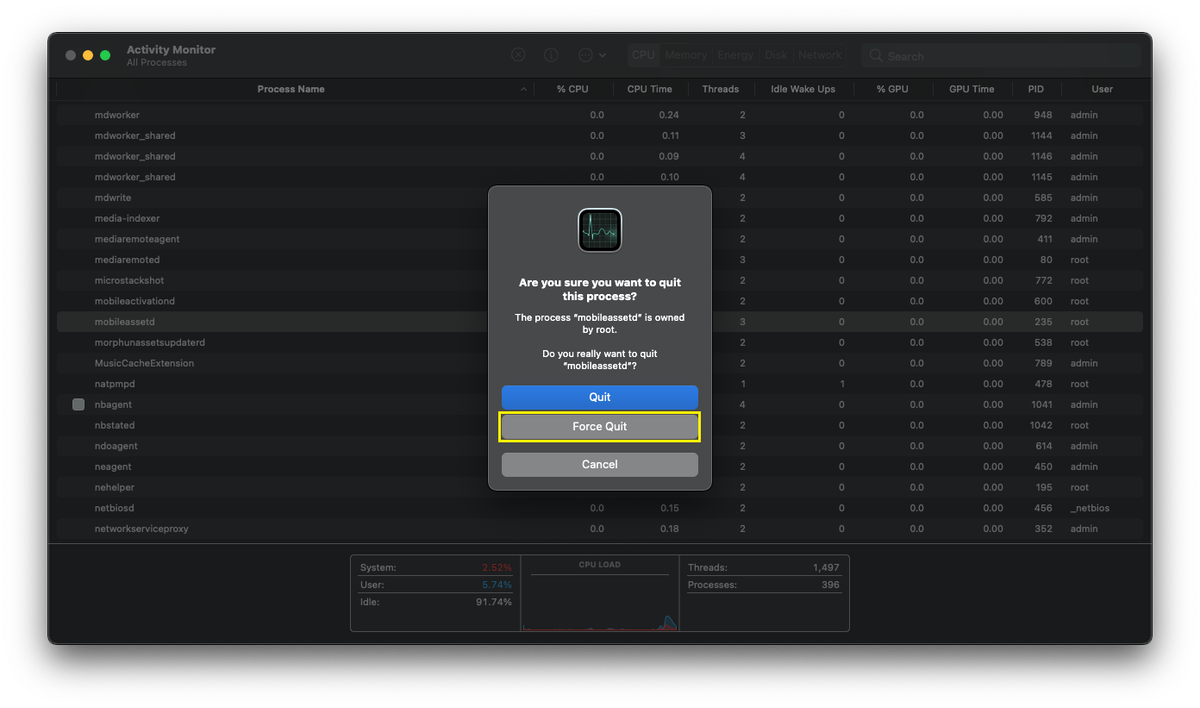 mobileassetd hohe CPU-Auslastung auf dem Mac