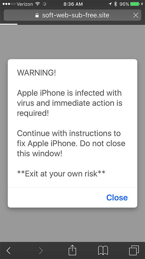 Remove Safari virus warning from Mac/iPhone