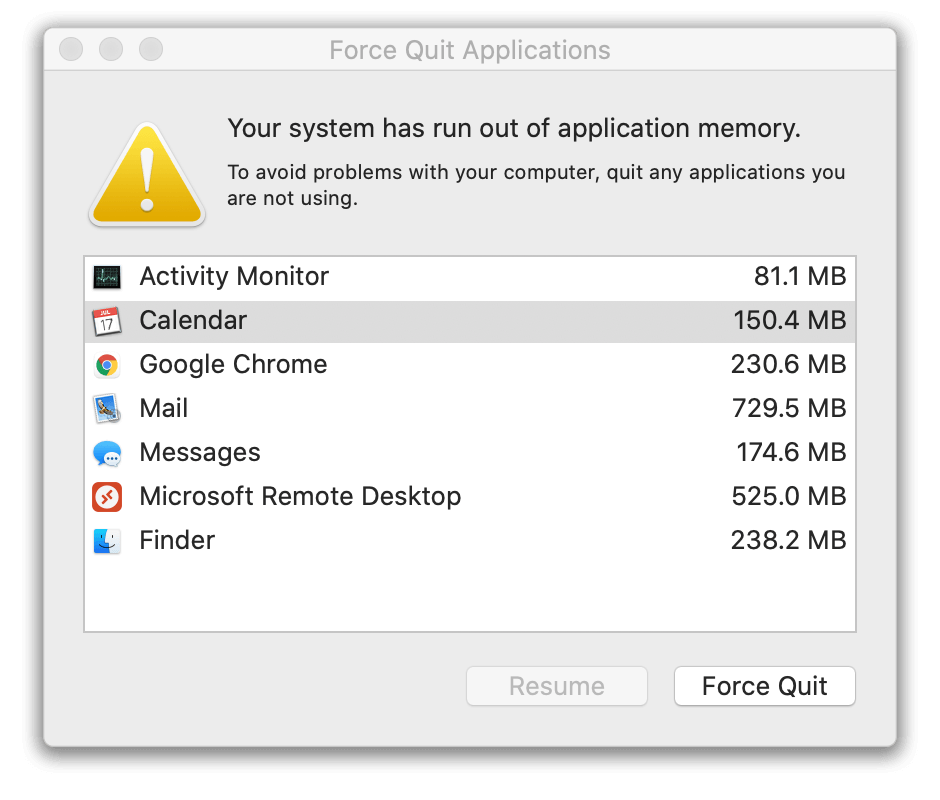 “Your system has run out of application memory” Mac error removal