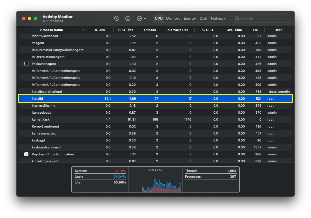 Mac 上的 installd 高 CPU 和内存占用