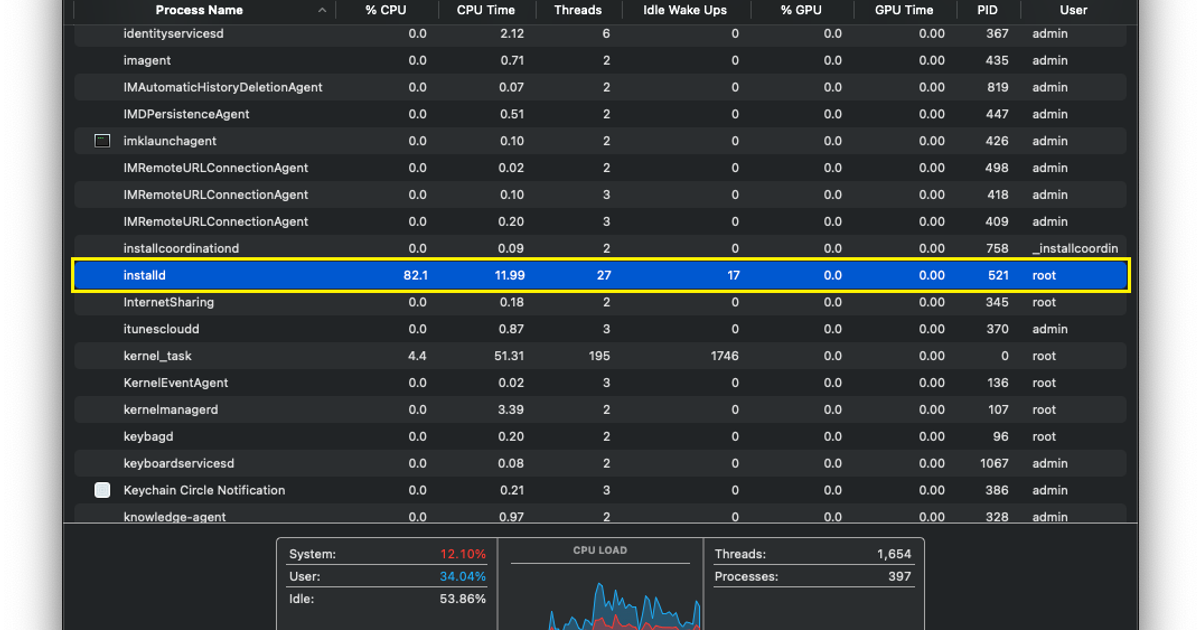 installd high CPU and memory usage on Mac