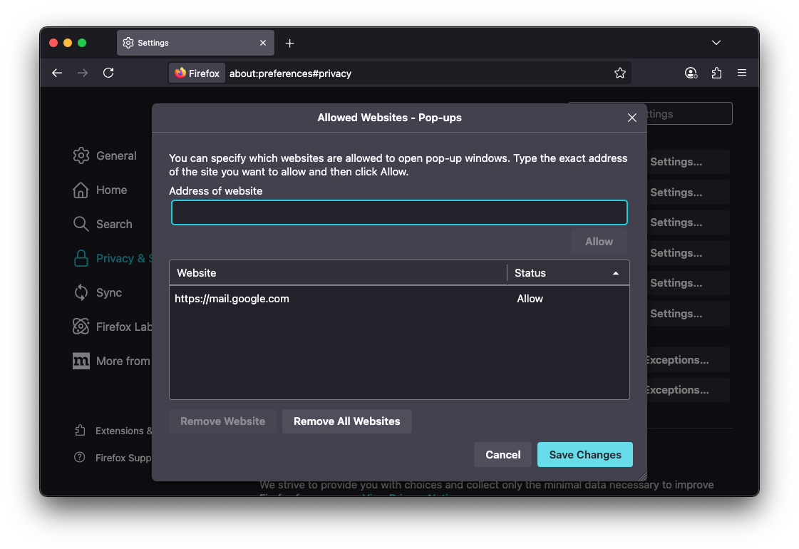 How to turn off pop-up blocker on Mac
