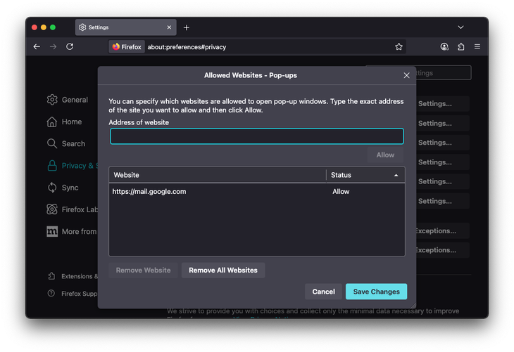 How to turn off pop-up blocker on Mac