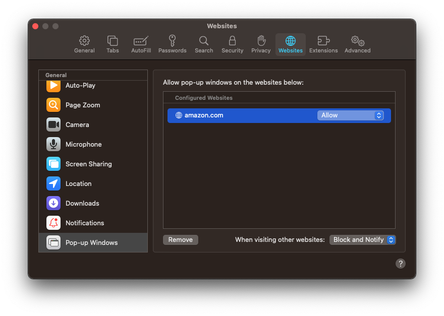 How to turn off pop-up blocker on Mac